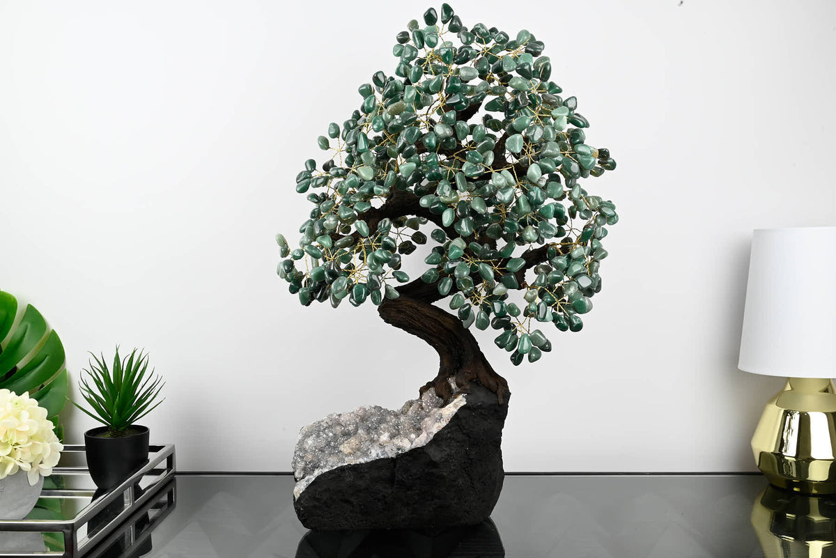 Handmade 71cm Tall Gemstone Tree with Amethyst base and 720 Green Quar ...