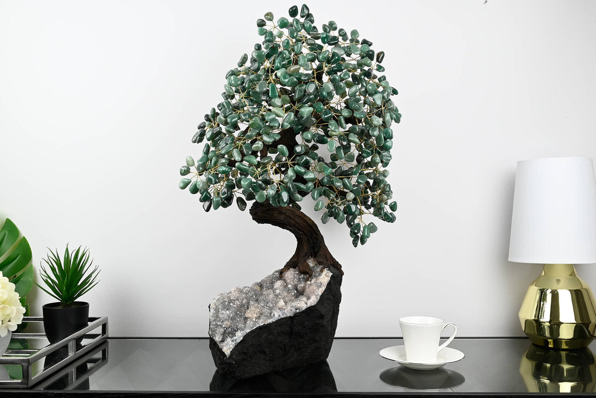 Handmade 71cm Tall Gemstone Tree with Amethyst base and 720 Green Quar ...
