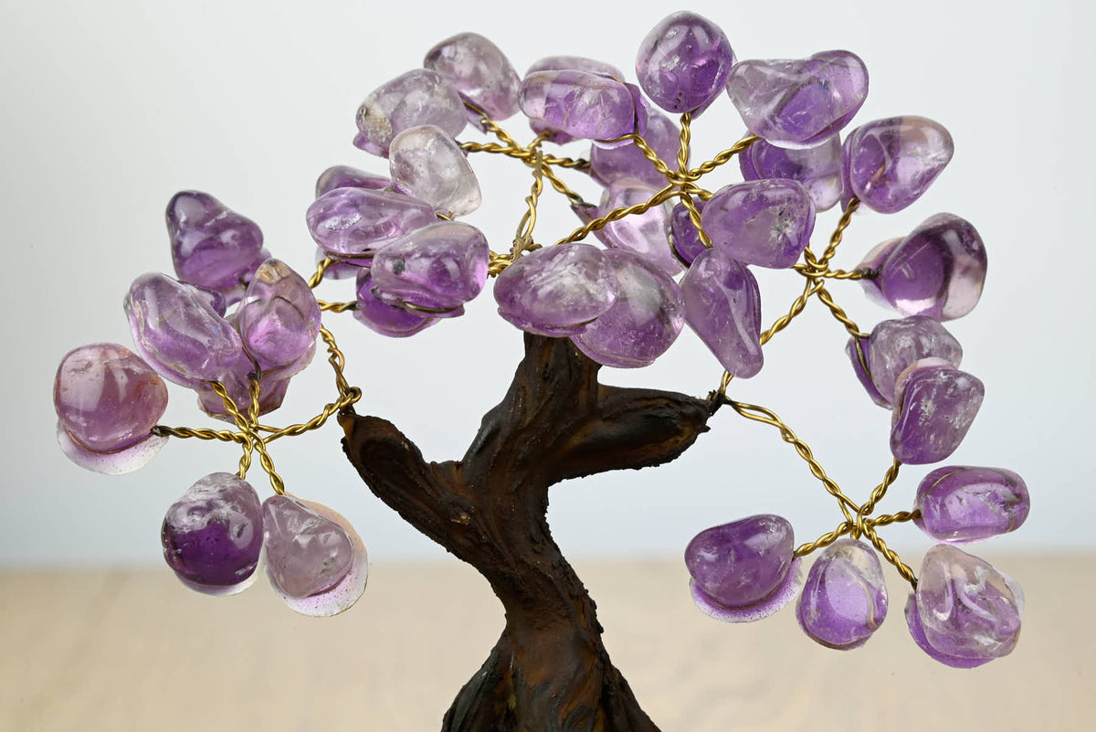 Handmade 13cm Tall Amethyst Gemstone Tree with Crystal base and 35 gem ...